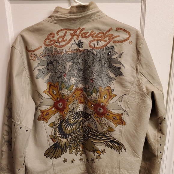 Ed Hardy | Jackets & Coats | Ed Hardy Vintage Leather Moto Jacket ...